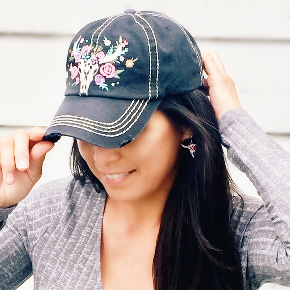 Boutique | Accessories | Distressed Style Baseball Cap Black Steer Head ...